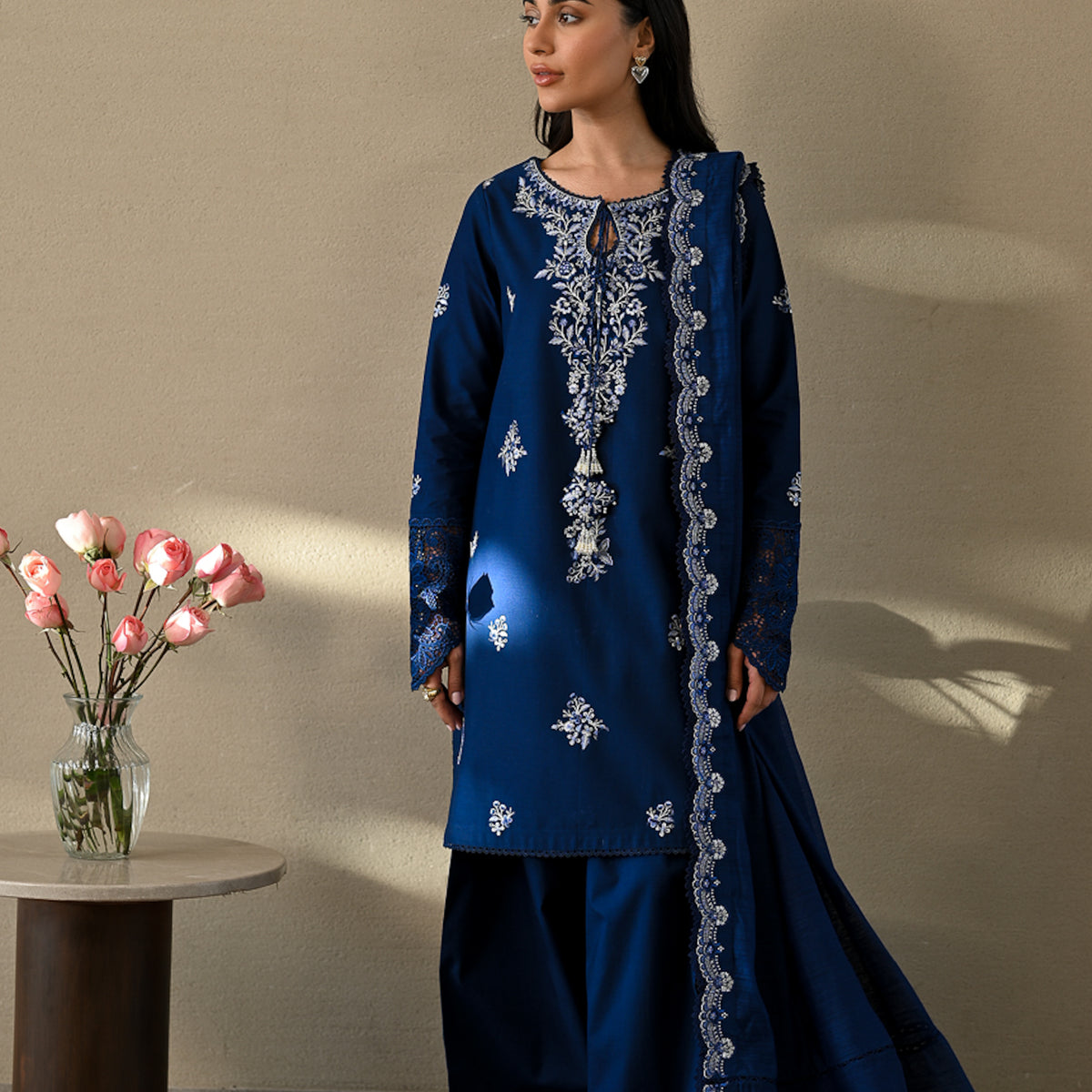 NAVY BLUE LUXURY EMBROIDERED 3PCS SET NPA3-25410 READY TO WEAR / READY ...