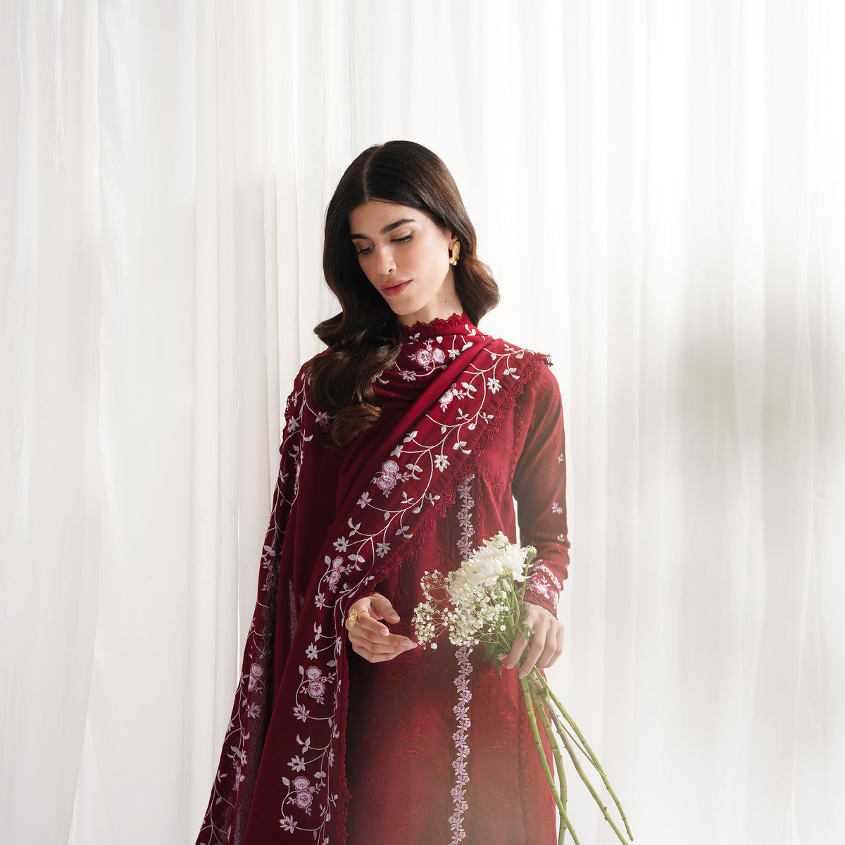 RICH DEEP MAROON LUXURY EMBROIDERED 3PCS SET NPA3-25416 (EID 2025 READ ...